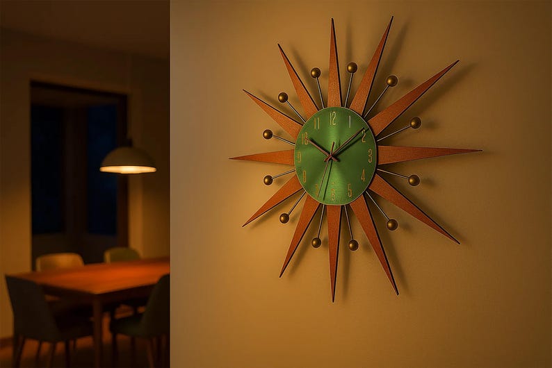 Green Mid Century Modern Starburst Clock – 31" Retro Atomic Wall Decor ...