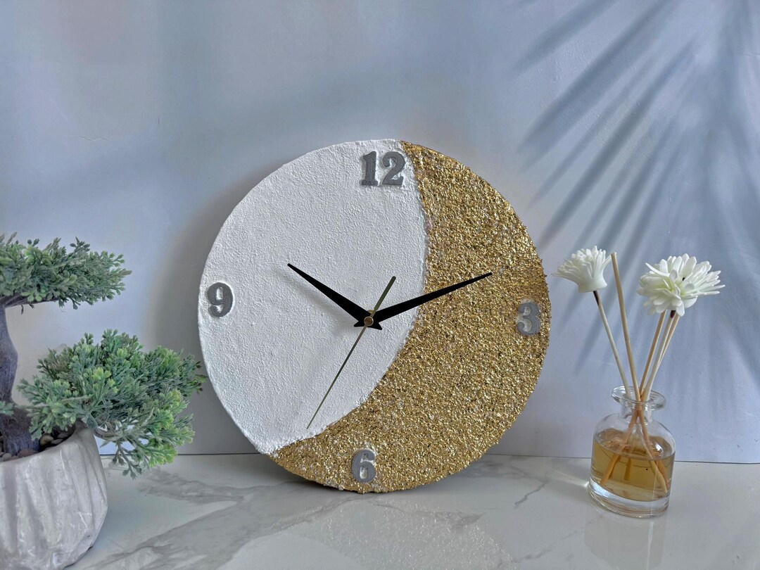 Handcrafted Gypsum Wall Clock With Gold Leaf Accents Decor Unique Wall ...