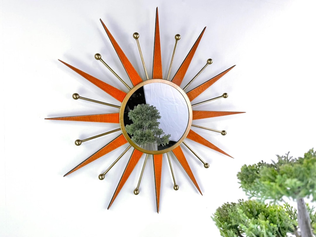 Handcrafted Starburst Wall Mirror in Orange and Gold Vintage Atomic ...