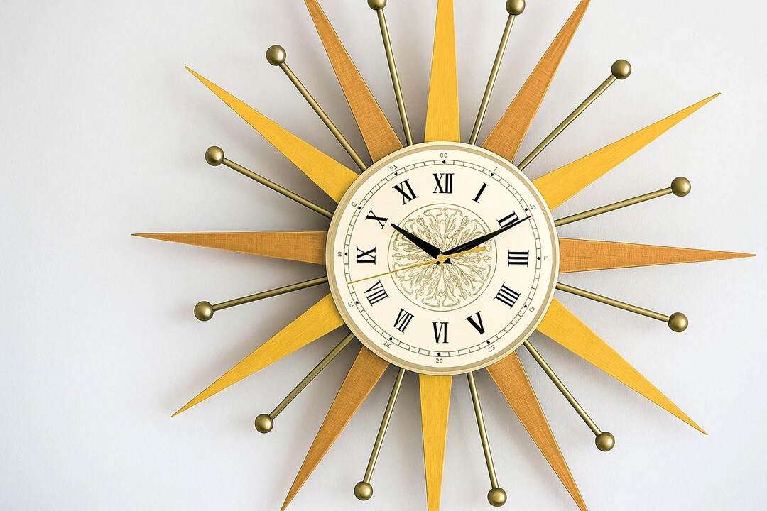 Mid-century Modern Sunburst Wall Clock: 22" Retro Atomic Decor - Etsy