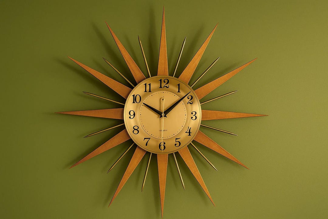 Mid-century Starburst Sunburst Clock Retro Atomic Style Decor in 21" or ...