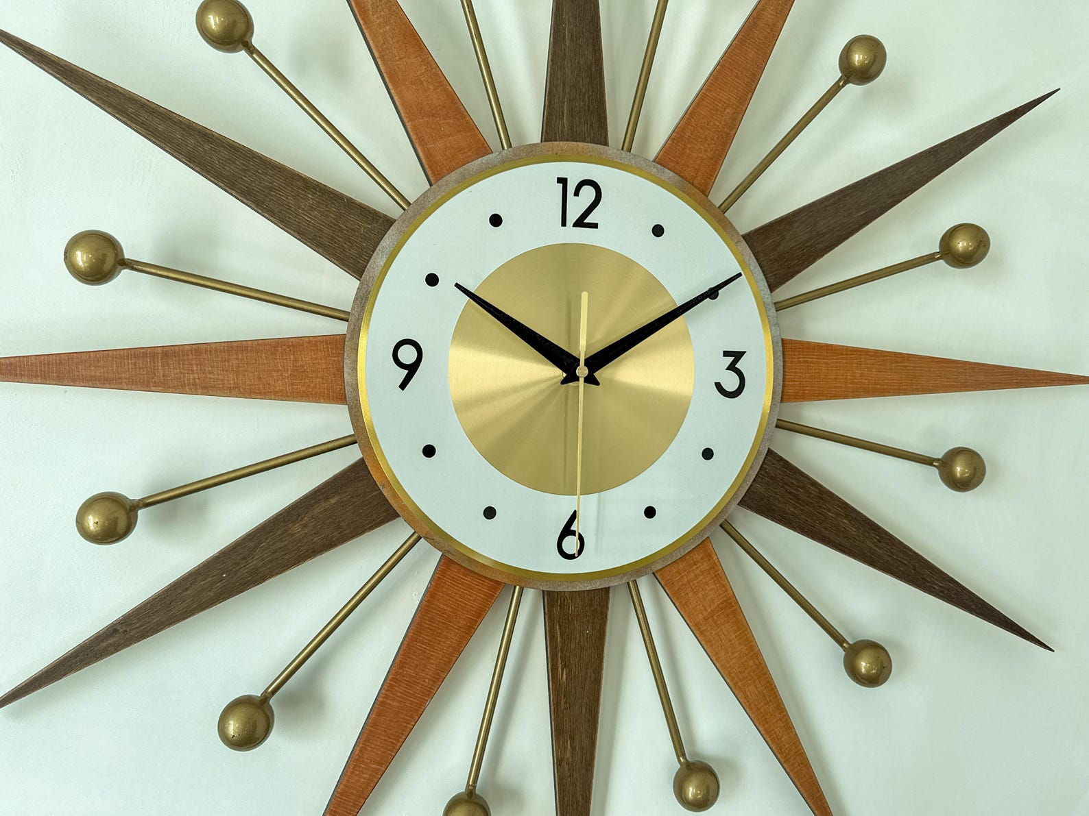 Handmade Mid Century Modern Starburst Clock: Walnut & Orange Atomic ...