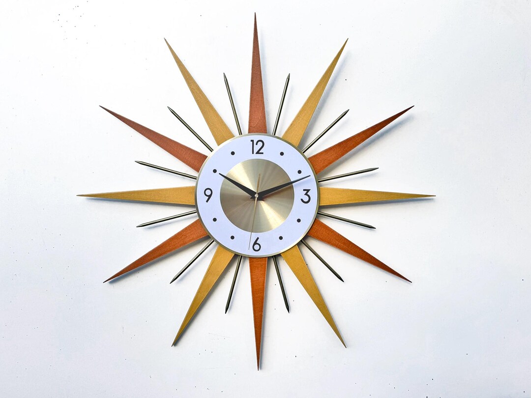 Starburst Wall Clock: 70s George Nelson Style, Burnt Orange & Gold - Etsy