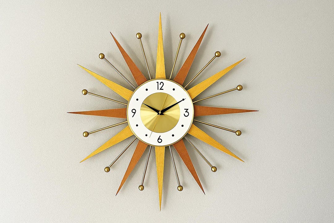 Mid-century Modern Starburst Clock: 22" Handmade Retro Sunburst Wall ...