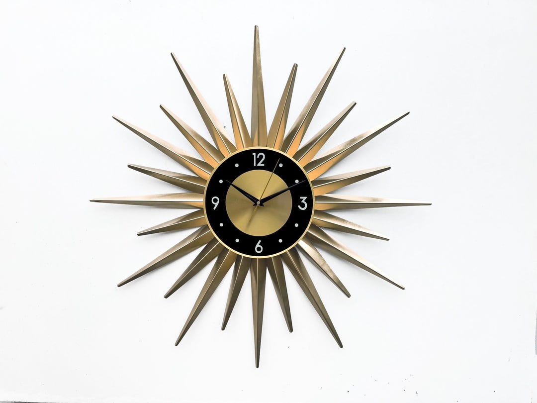 23 Gold Vintage Clock Starburst Wall Clock George Nelson Style Handmade ...
