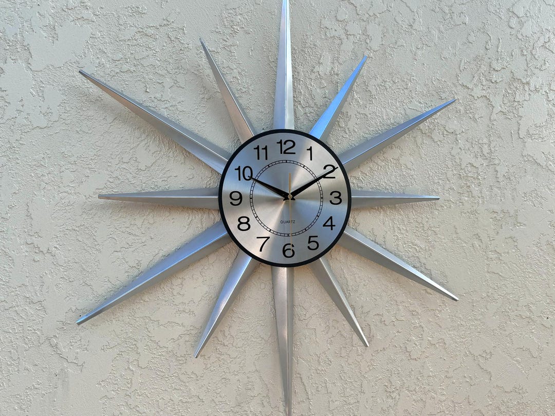 Silver Metal Wall Art Starburst Wall Clock Mid-century Modern A ...