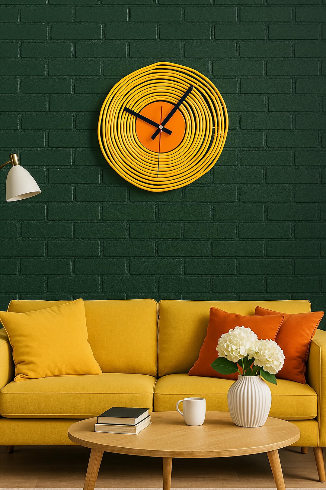 Yellow Wire Wall Clock: 70s Retro Japandi Decor, 12 Inch - Etsy