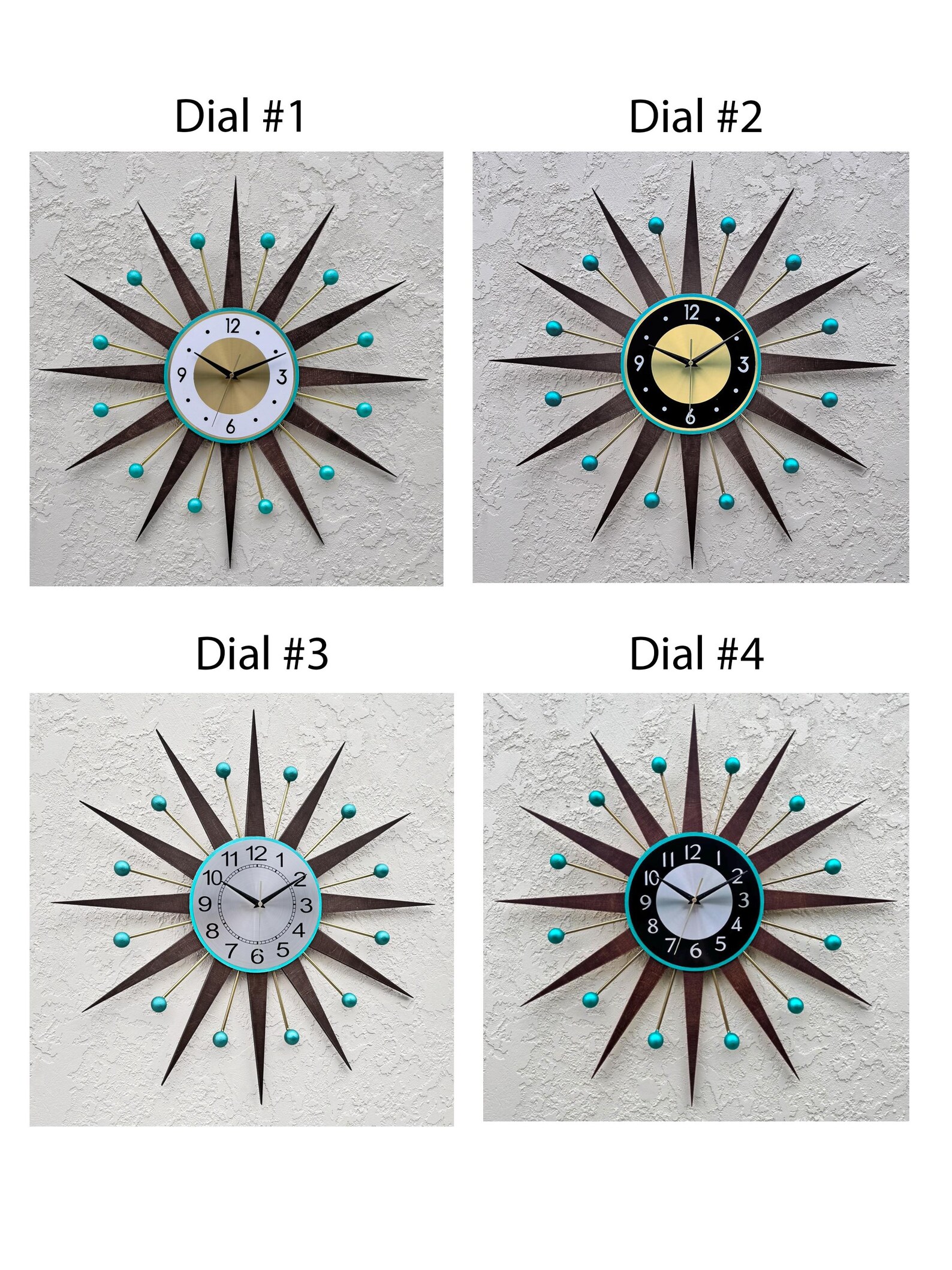 Mid Century Modern Starburst Clock: Teal & Walnut Atomic Wall Decor - Etsy