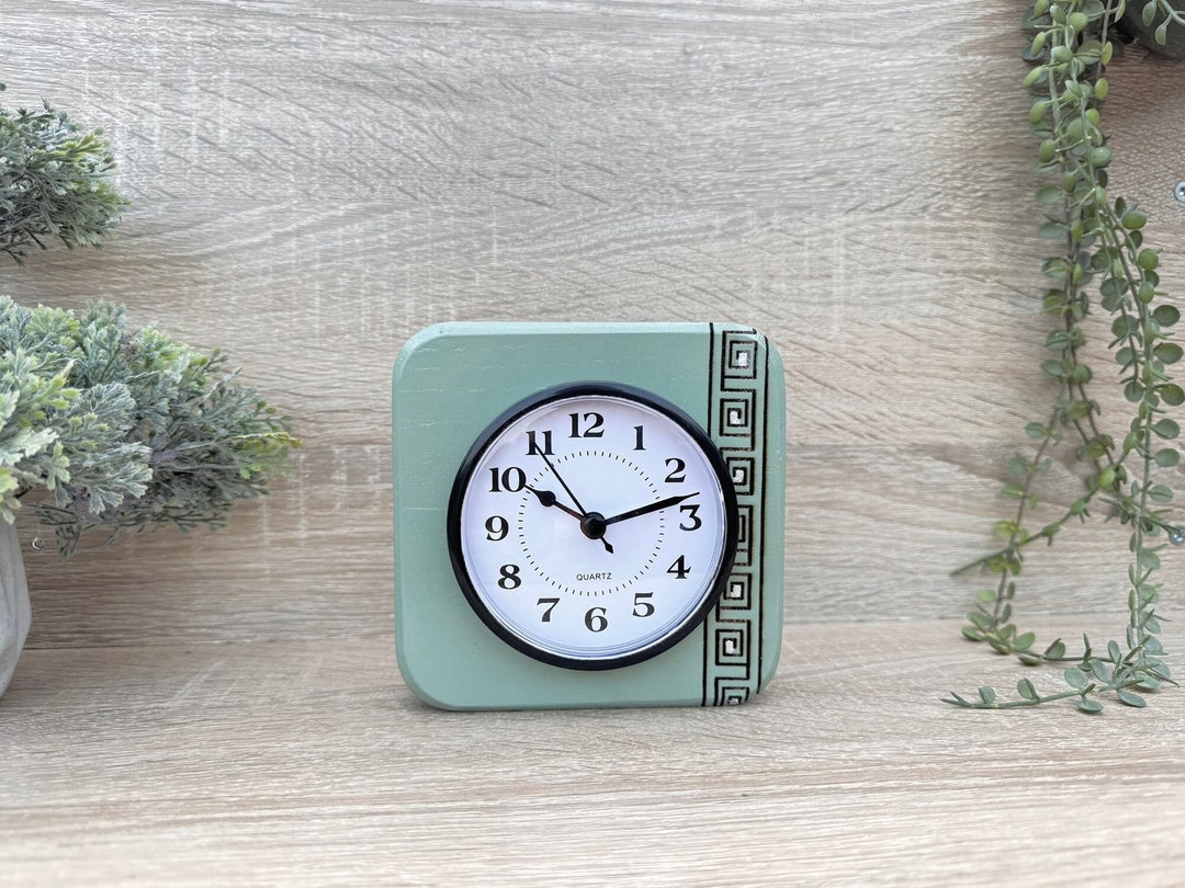 Mint Wood Desk Clock Mantel Clock Personalized Gift Fireplace Table Art ...