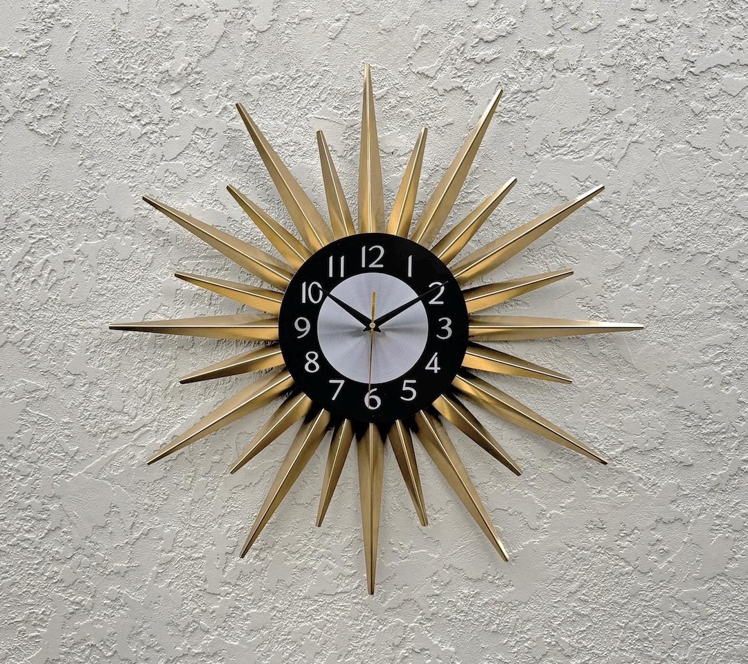 23"30" Large Gold Vintage Clock Starburst Wall Clock George Nelson ...
