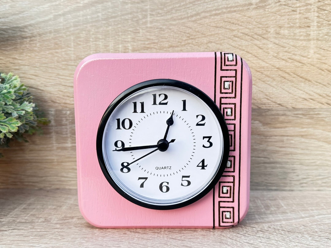 Pink Wood Desk Clock Mantle Clock Personalized Gift Fireplace Table Art ...