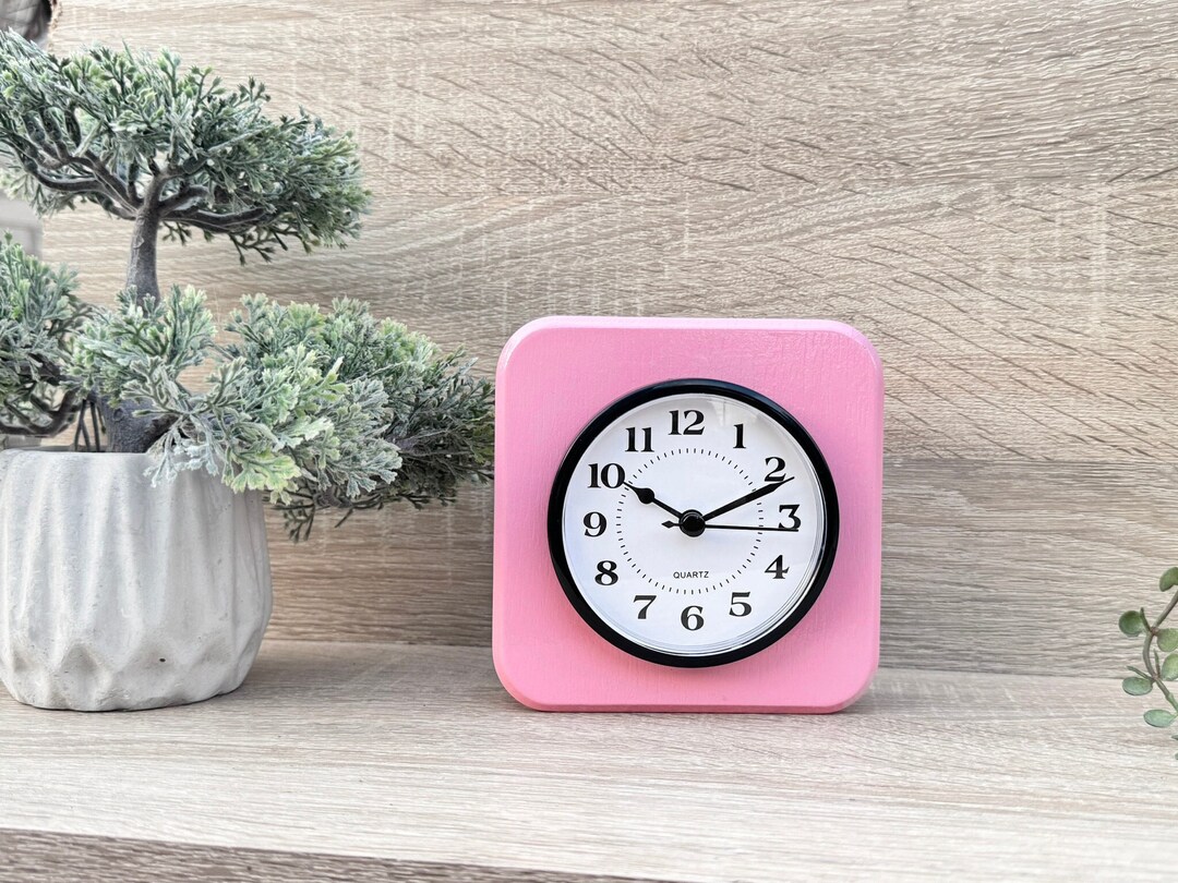 Pink Wood Desk Clock Mantle Clock Personalized Gift Fireplace Table Art ...