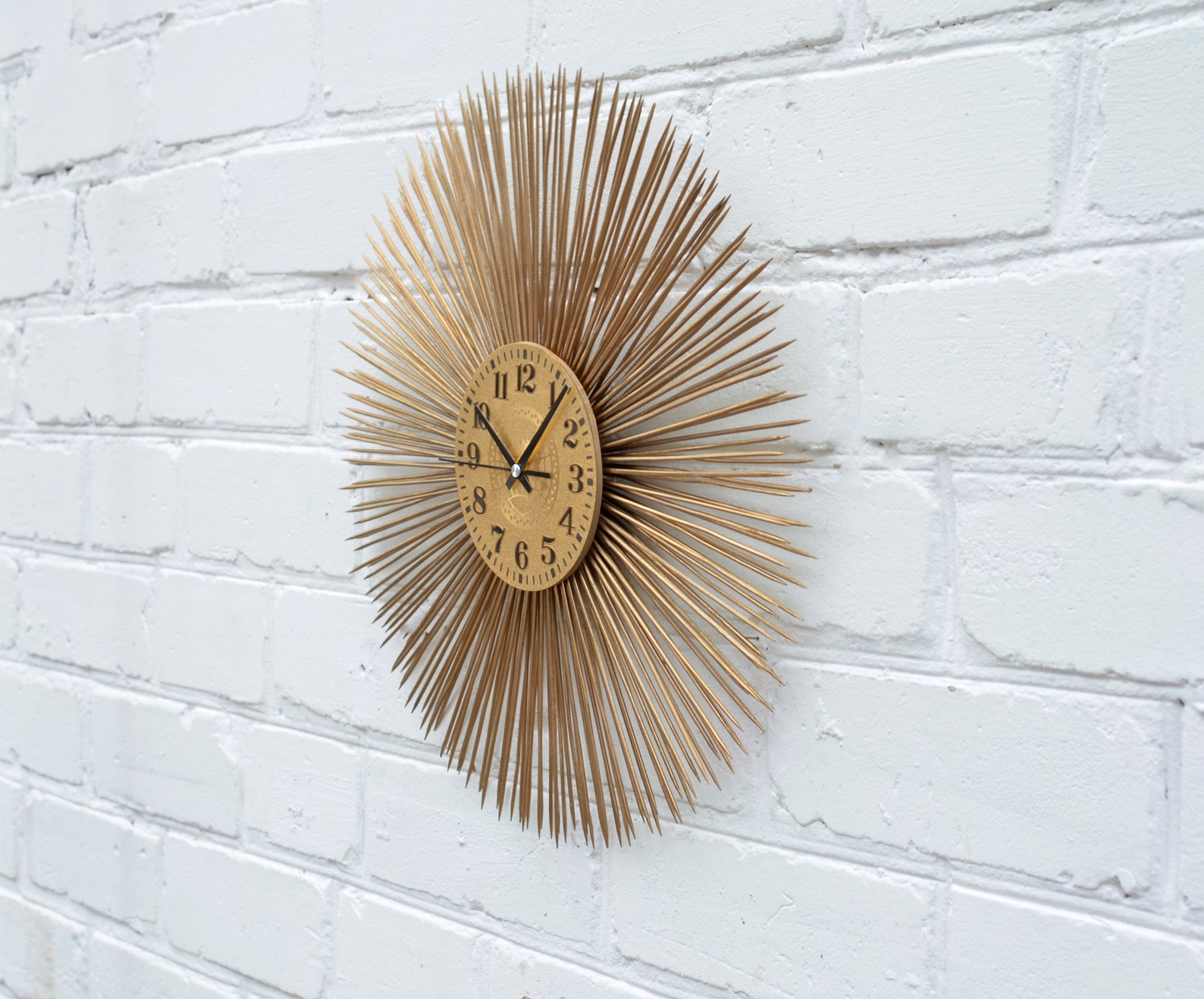 19 Gold Sunburst wall clock Modern wall clock Wood clock | Etsy