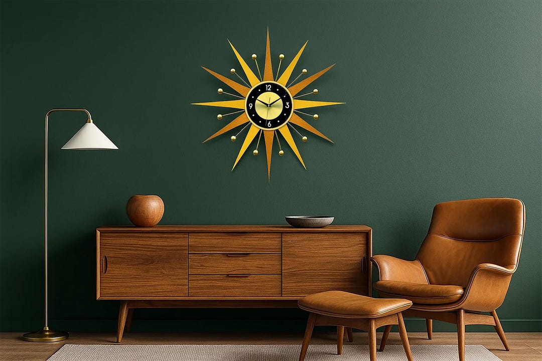 Mid-century Modern Starburst Wall Clock: Retro Atomic Style, 30