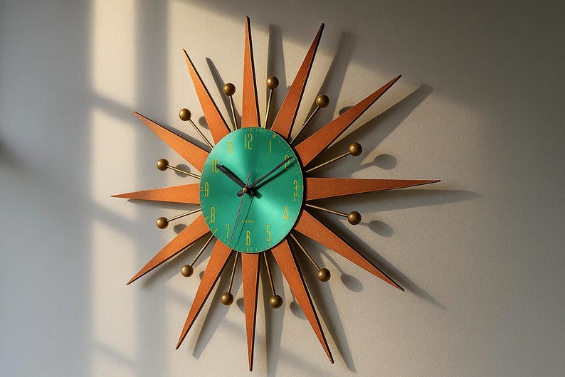 Green Mid Century Modern Starburst Clock – 31" Retro Atomic Wall Decor ...