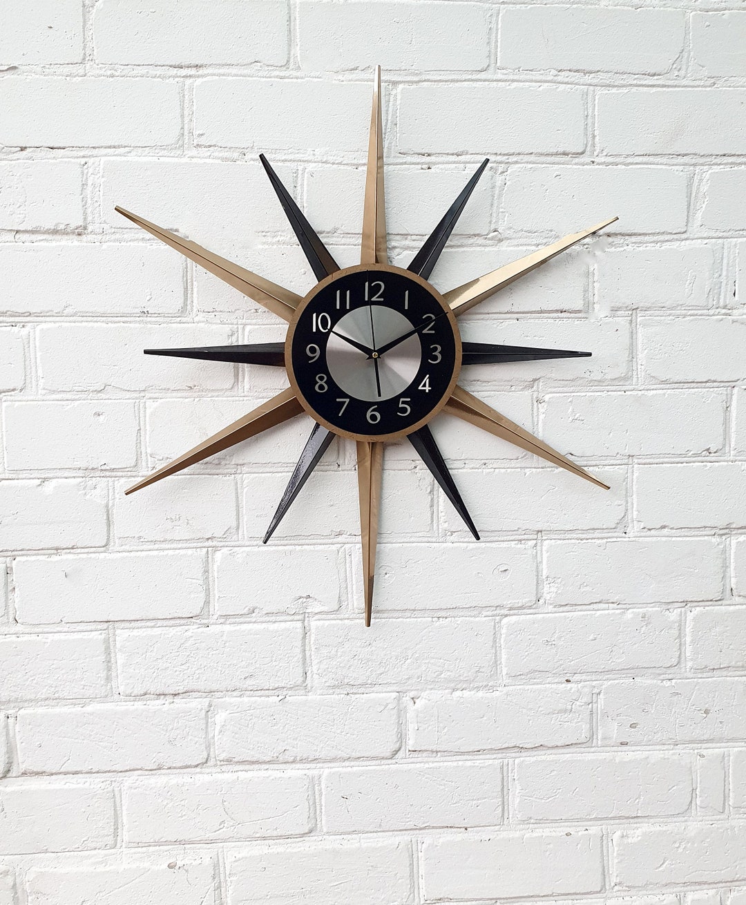 30" Gold Black Atomic Clock Starburst Wall Clock George Nelson Style ...