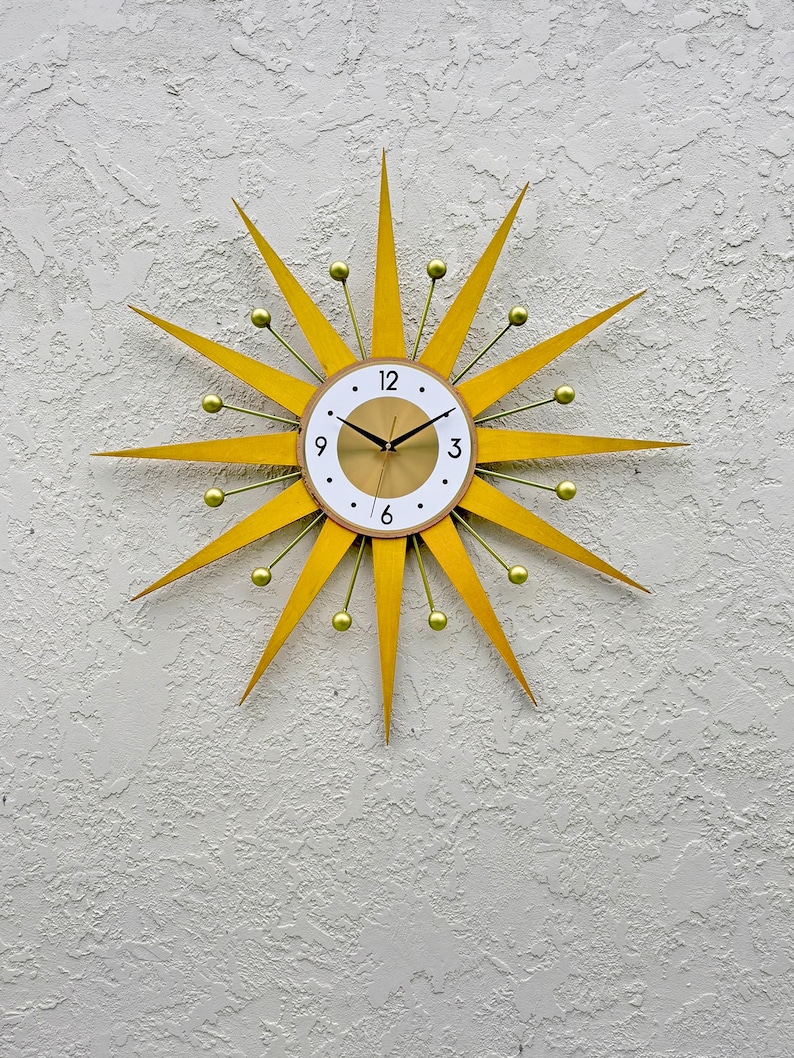 Mid Century Sunburst Wall Clock: 25" Retro Atomic Style - Etsy