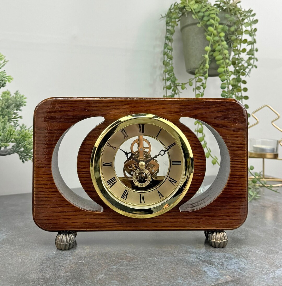Transparent Dial Wood Desk Clock Personalized Fireplace Mantel Decor in ...