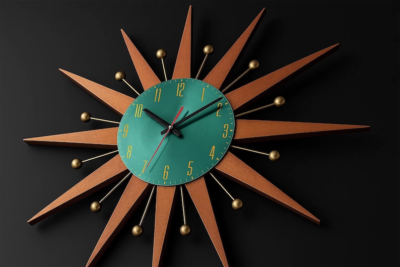 Green Mid Century Modern Starburst Clock – 31" Retro Atomic Wall Decor ...