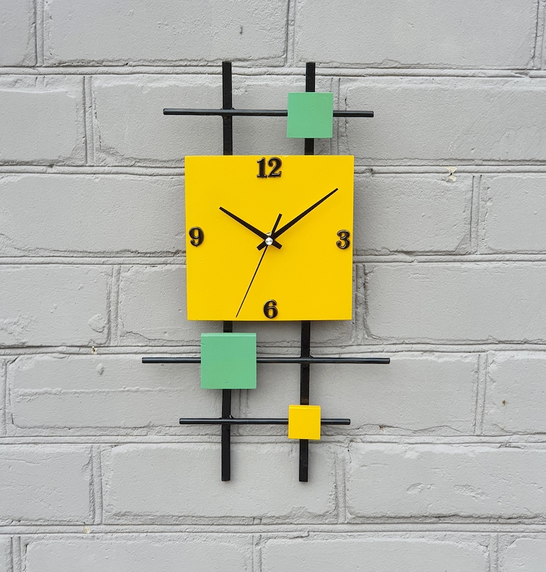 Yellow Blue Green Wall Clock Large Wall Clock Geometric - Etsy