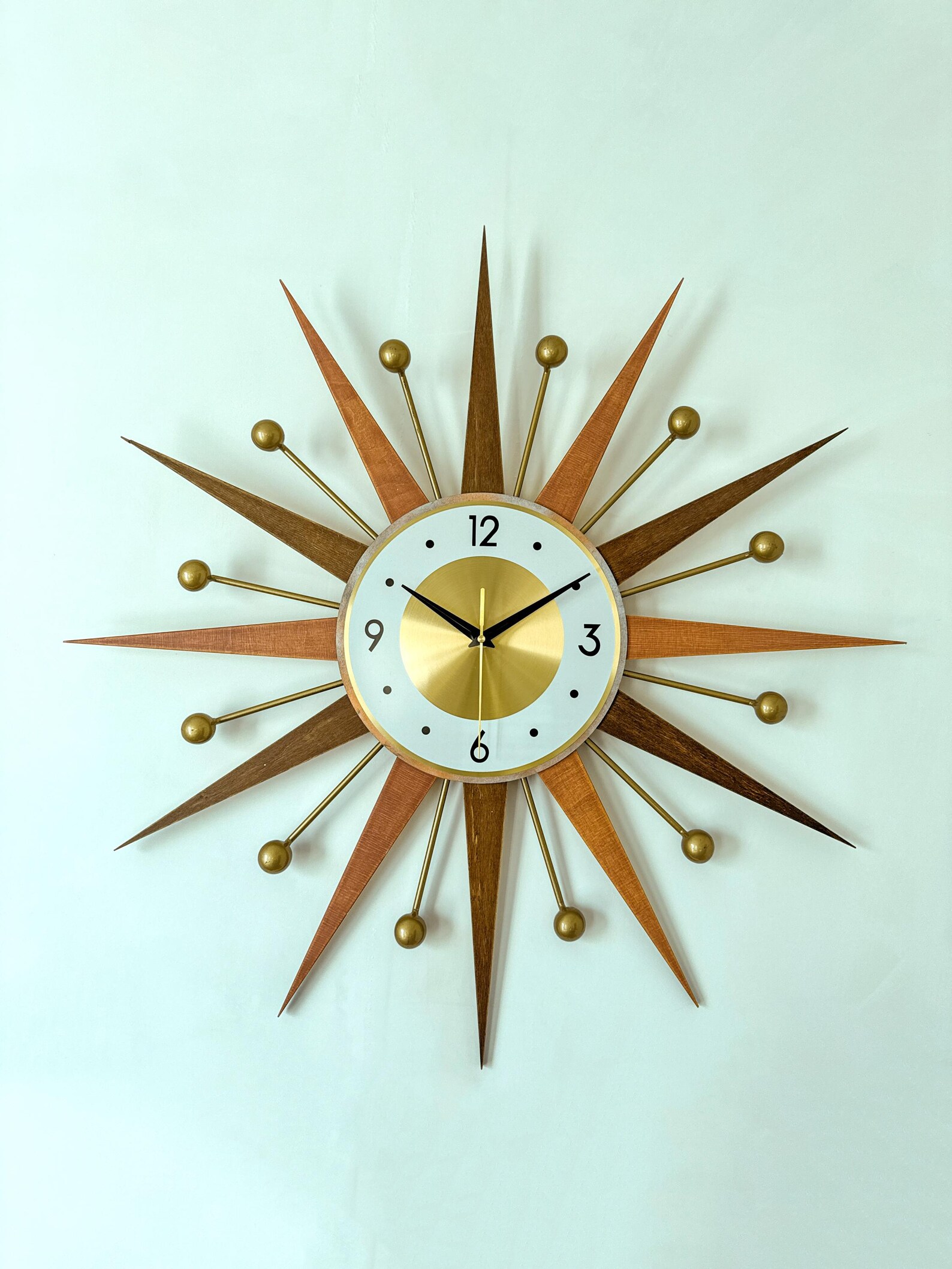 Handmade Mid Century Modern Starburst Clock: Walnut & Orange Atomic ...