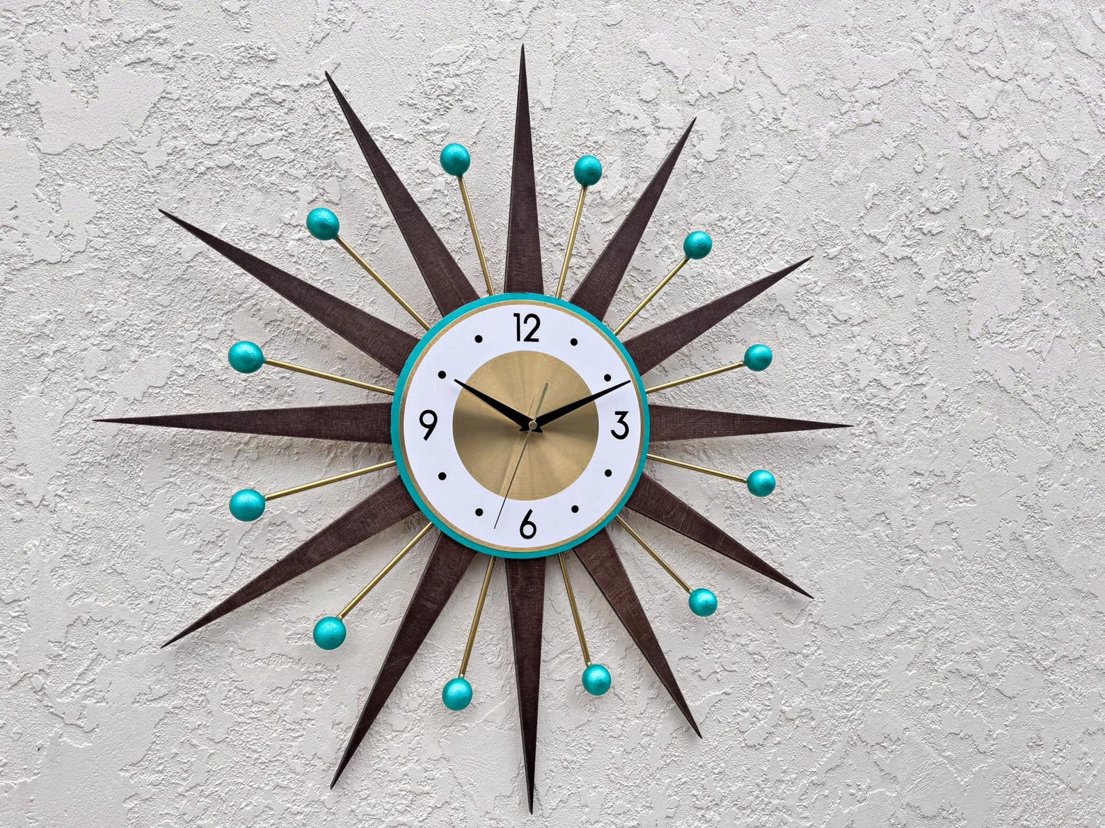 Mid Century Modern Starburst Clock: Teal & Walnut Atomic Wall Decor - Etsy