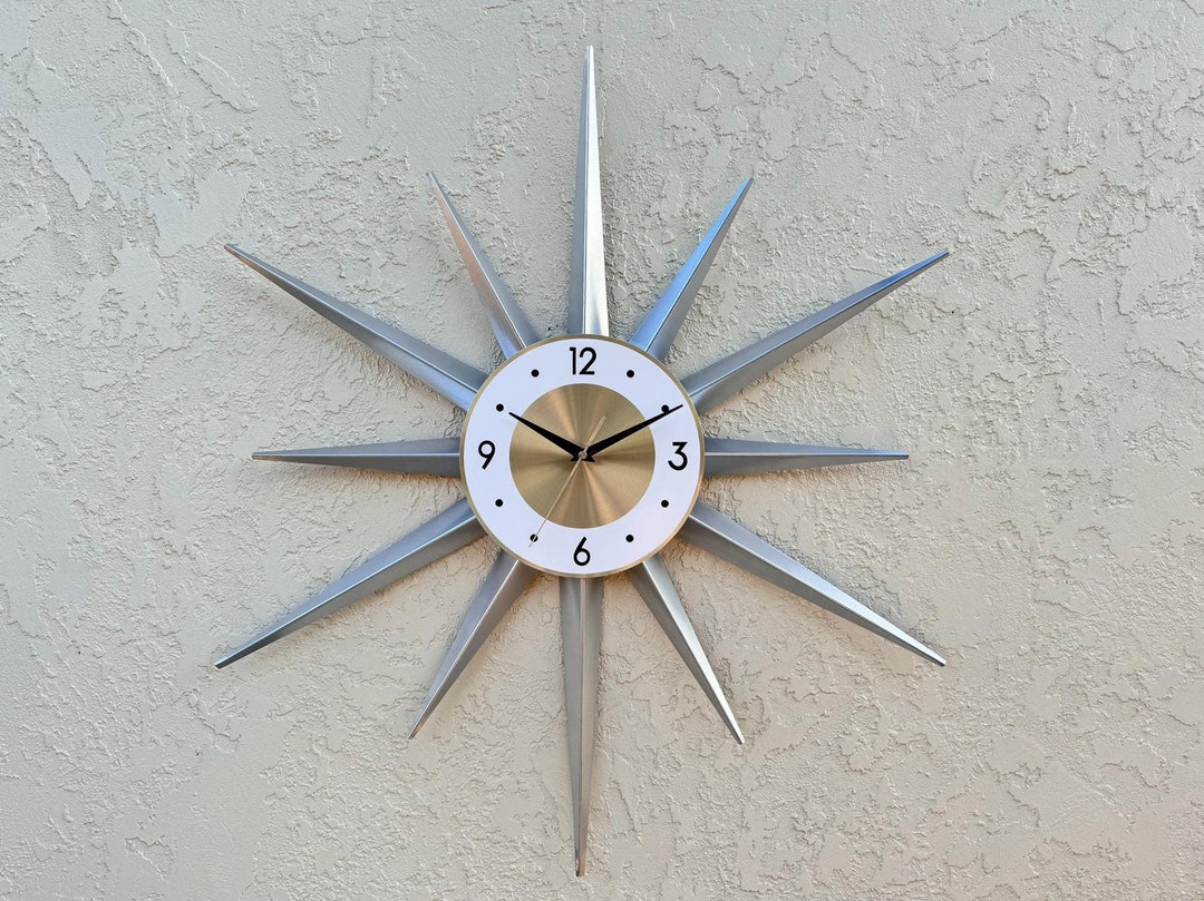 30" 25" Silver Atomic Clock Starburst Unique Wall Clock George Nelson ...