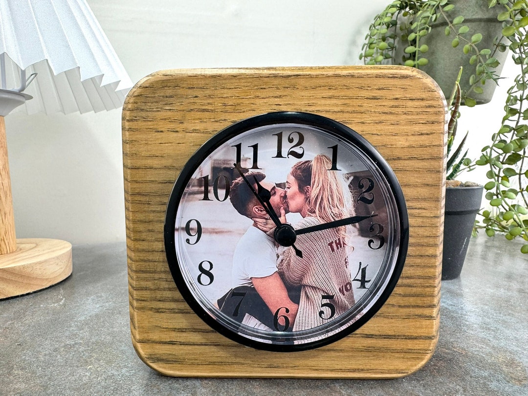 Personalized Photo Wood Desk Clock Fireplace Mantel Decor in Vintage ...