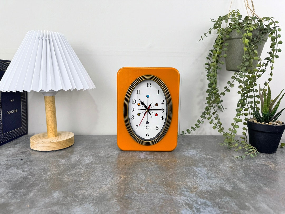Atomic Small Clock Desk Clock Orange Mid Century Modern Clock Retro ...