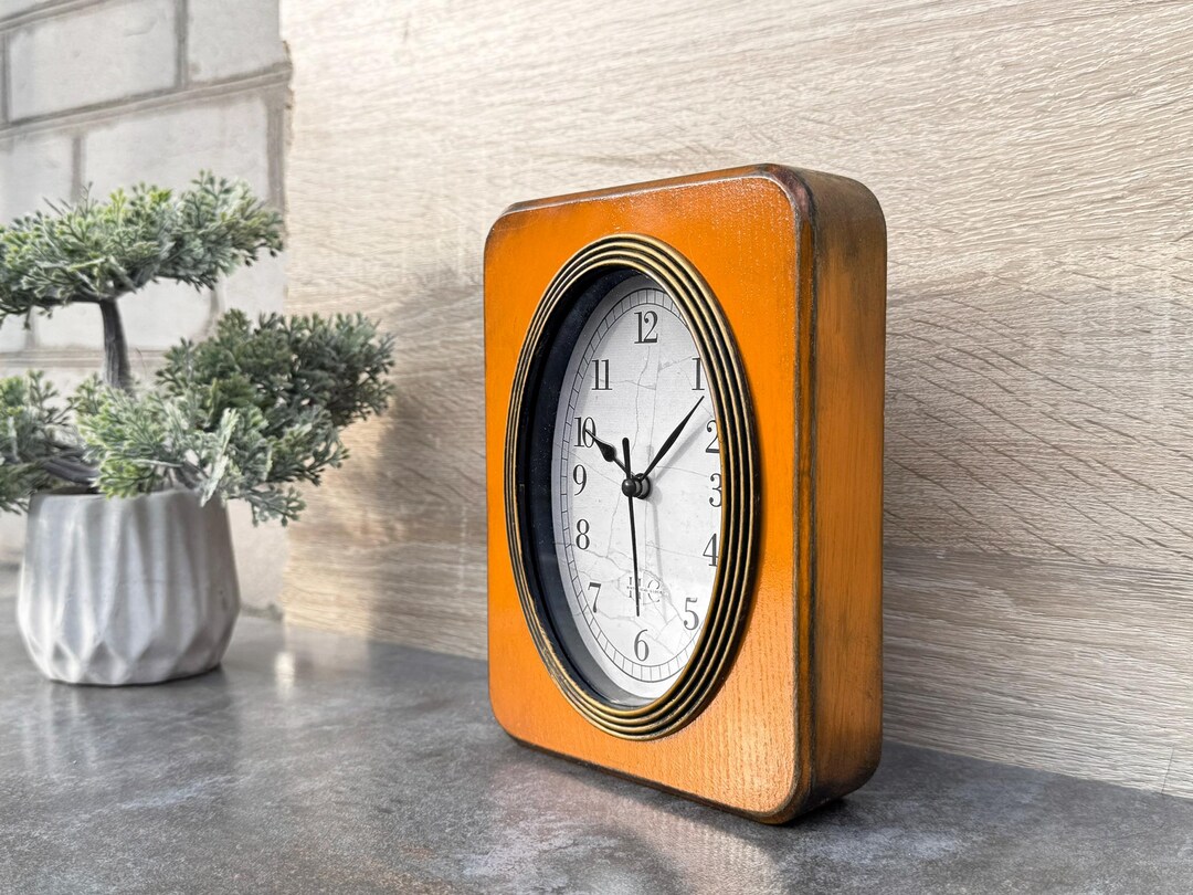 Shabby Aged Clock Desk Clock Mid Century Modern Clock Retro Clock Mid ...