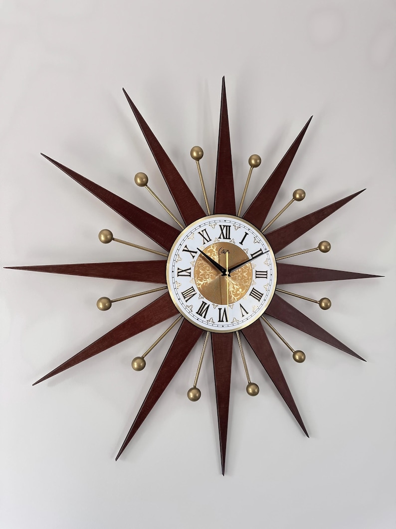 Handmade Mid-century Starburst Wall Clock: George Nelson Style, Roman ...