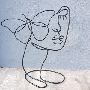 14" Women Face Butterfly Wire Sculpture Geometric Art Wire Art Metal ...