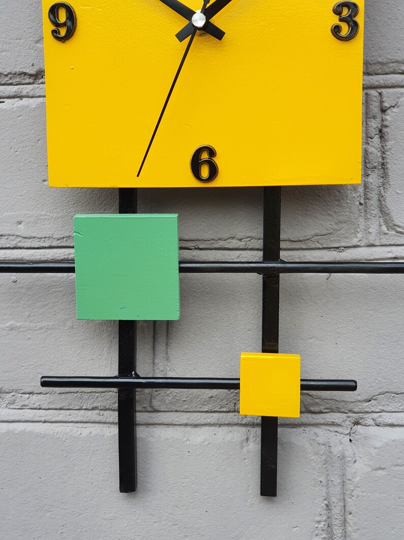 Yellow Blue Green Wall Clock Large Wall Clock Geometric - Etsy