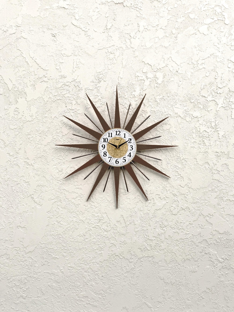 Mid Century Modern Sunburst Wall Clock, Retro Atomic Decor, 22 Inch - Etsy