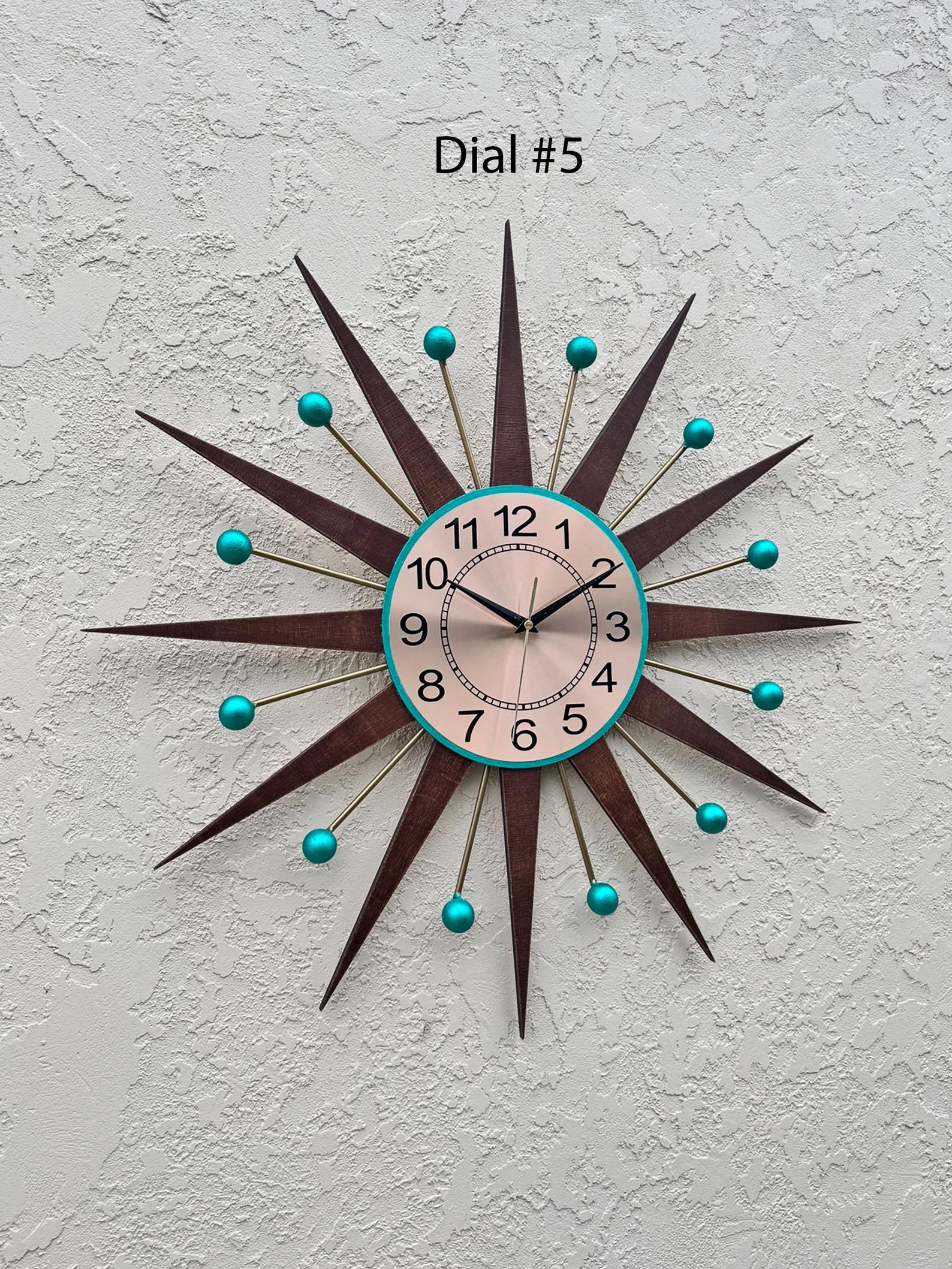 Mid Century Modern Starburst Clock: Teal & Walnut Atomic Wall Decor - Etsy