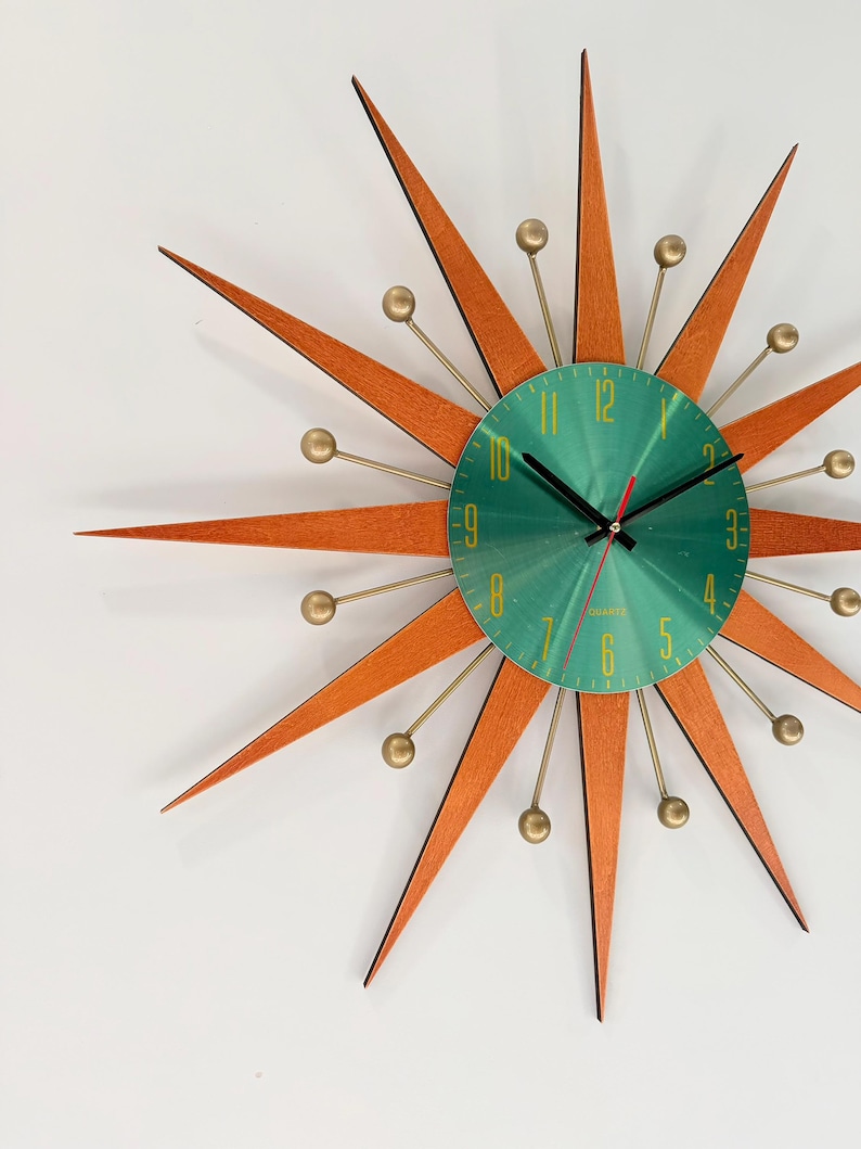 Green Mid Century Modern Starburst Clock – 31" Retro Atomic Wall Decor ...