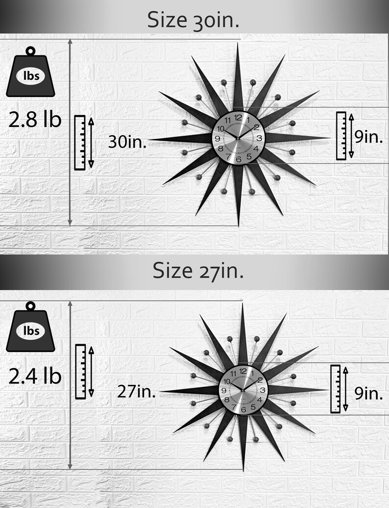 Handmade Mid-century Starburst Wall Clock: George Nelson Style, Roman ...