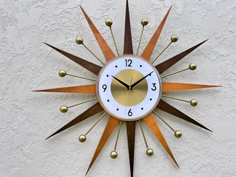 Mid Century Modern Starburst Wall Clock: Wood & Metal Retro Decor - Etsy