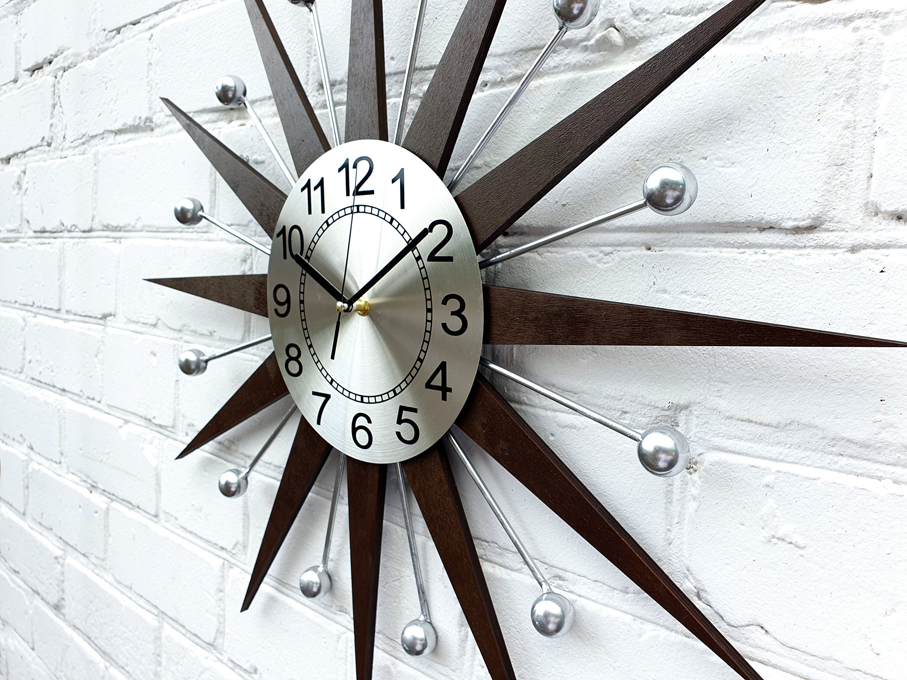 27 Silver Atomic clock Starburst wall clock George | Etsy