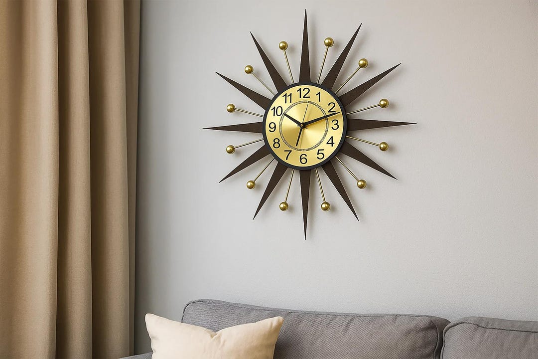 Mid-century Modern Starburst Wall Clock: Retro Sunburst Replica, 30