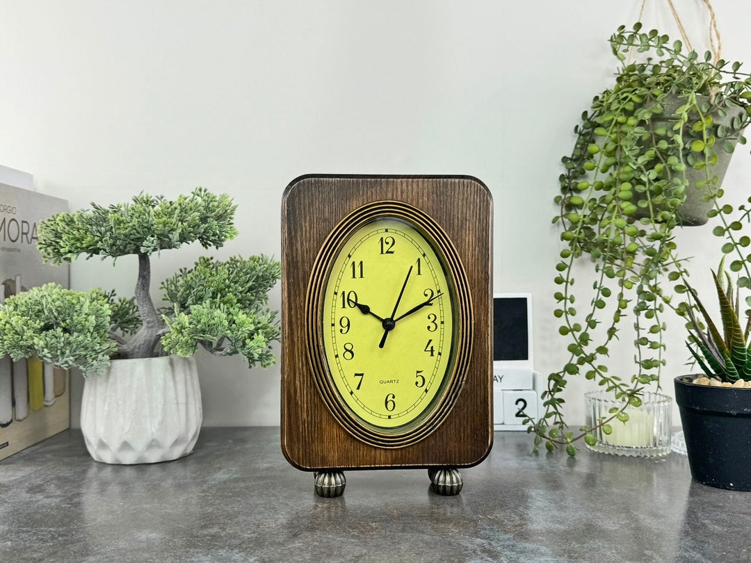 Personalized Wood Desk Clock Fireplace Mantel Decor in Vintage Clock ...