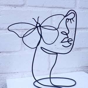 14" Women Face Butterfly Wire Sculpture Geometric Art Wire Art Metal ...