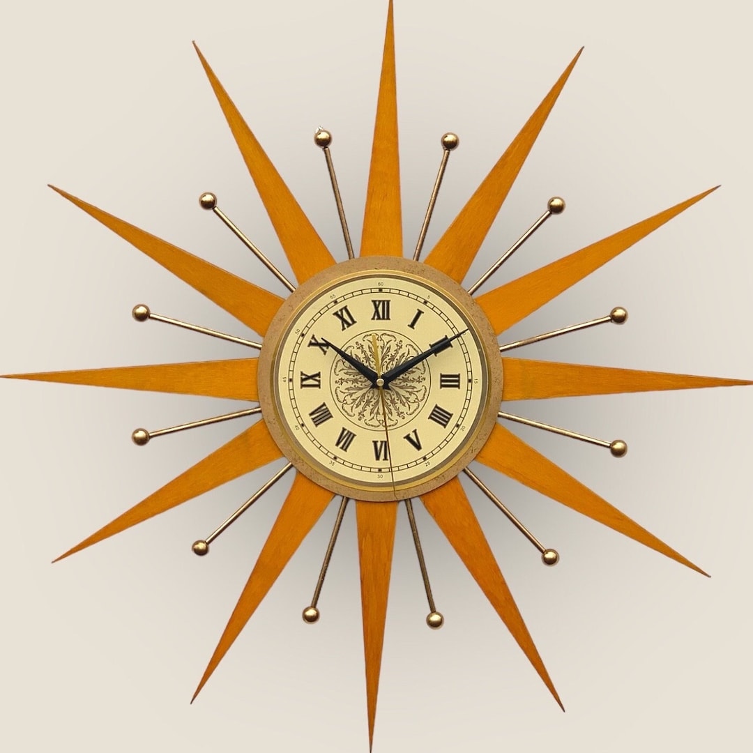 Antique Vintage Wall Clock 25 Retro Mid Century Clock Gold George ...