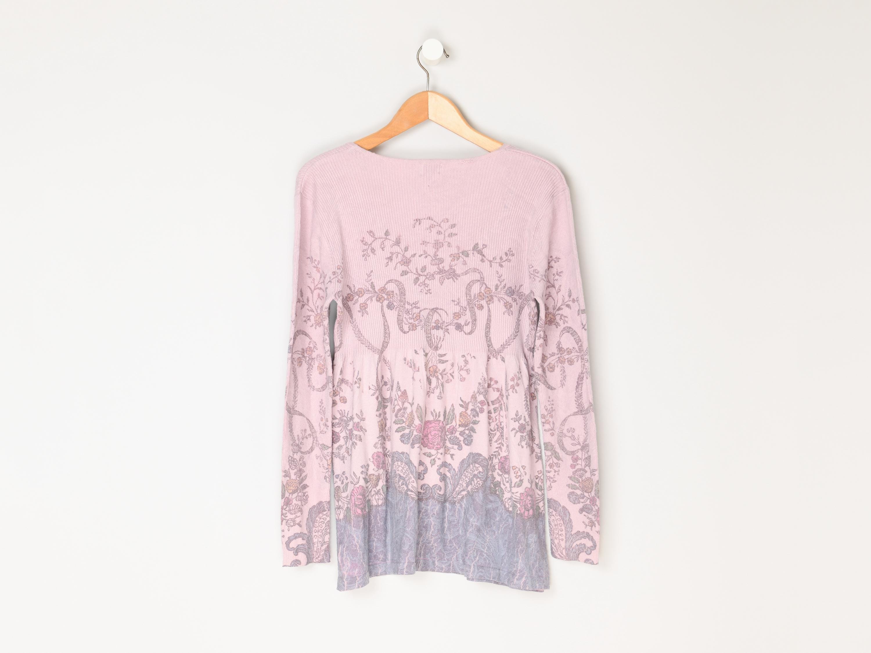 Vintage Y2k Pink Patterned Long-sleeve Knit Top - 2000s Clothing ...