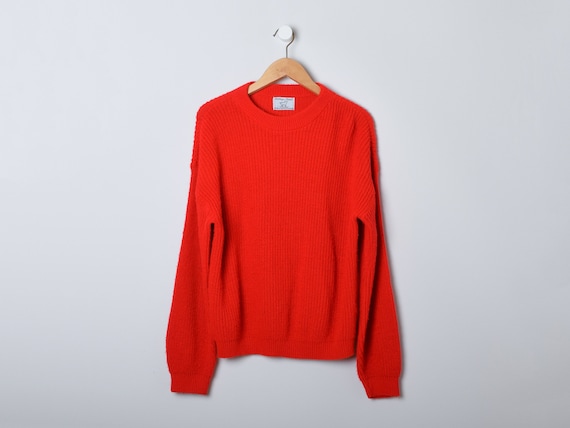 Vintage 1960s Scarlet Red Knit Sweater - "College Poi… - Gem