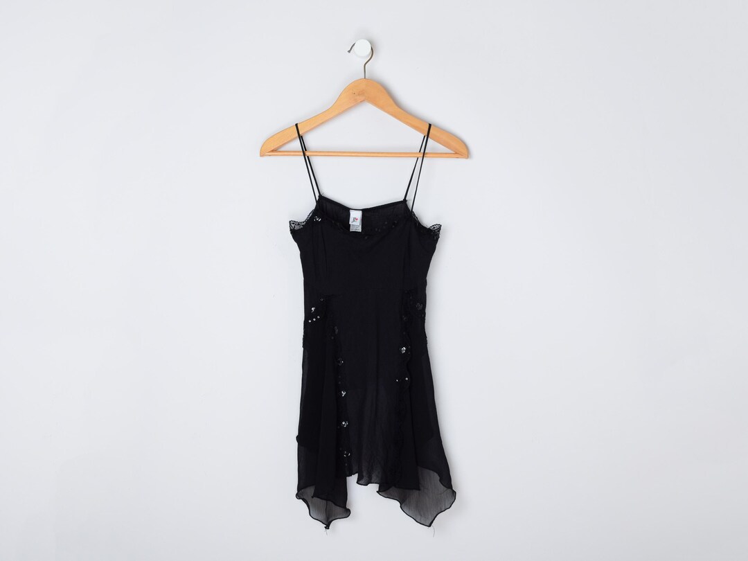 Vintage Y2k Lacy Black Draped Top With Sequins - 2000s, Gothic, Lace ...