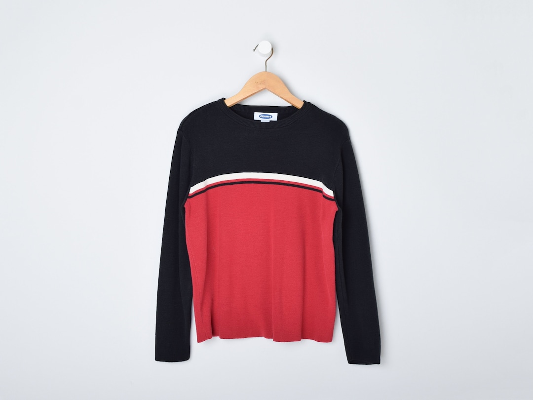 Vintage 2000s Red & Black Striped Sweater Skater, Stripes, Flat Knit ...