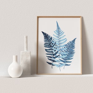 Blue Fern Print Botanical Print Large Fern Print Indigo Blue Wall Art ...