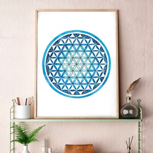 Flower of Life Sacred Geometry Print Boho Wall Decor Watercolor Print ...