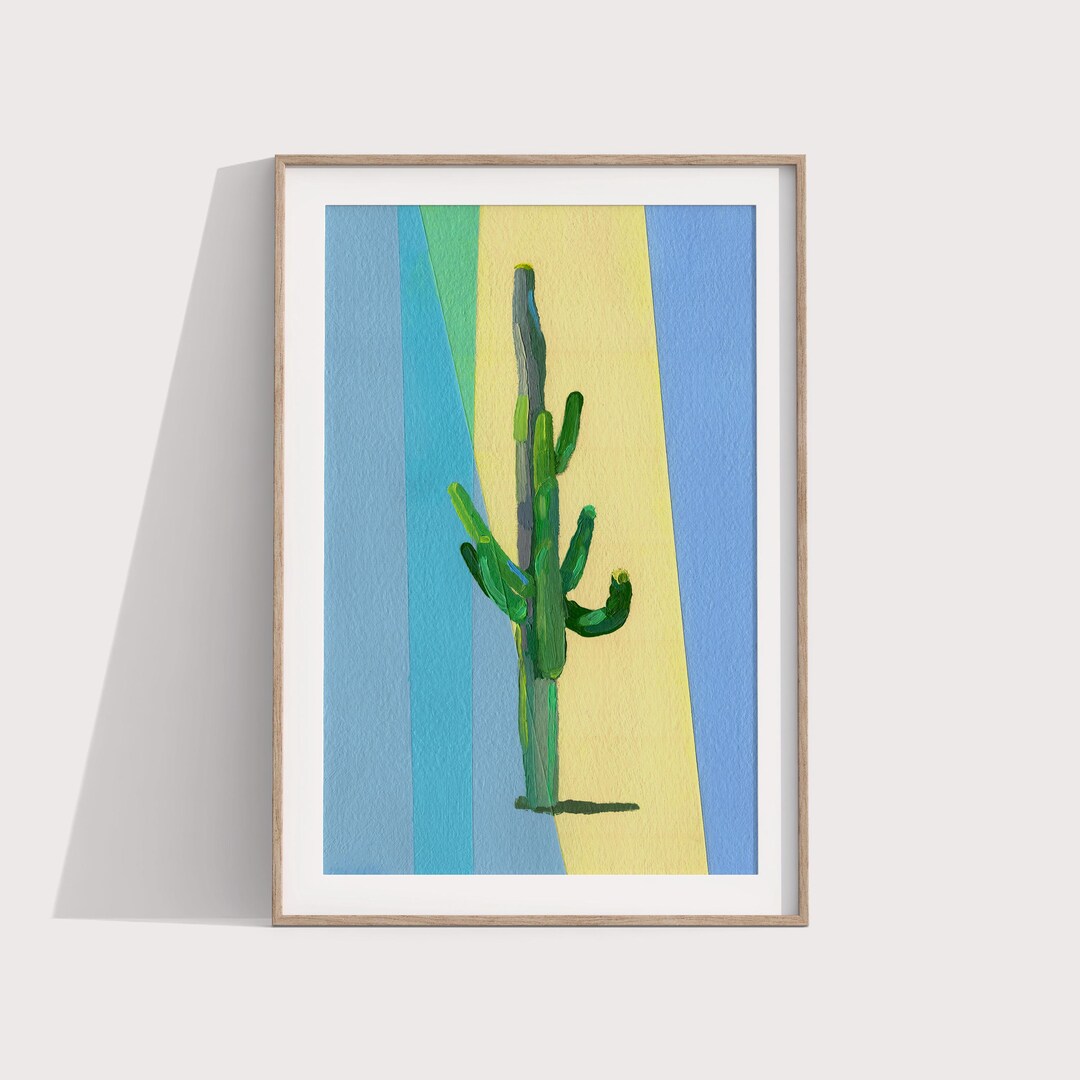 Saguaro Cactus Print Geometric Wall Art Canvas Print Cactus Wall Art ...